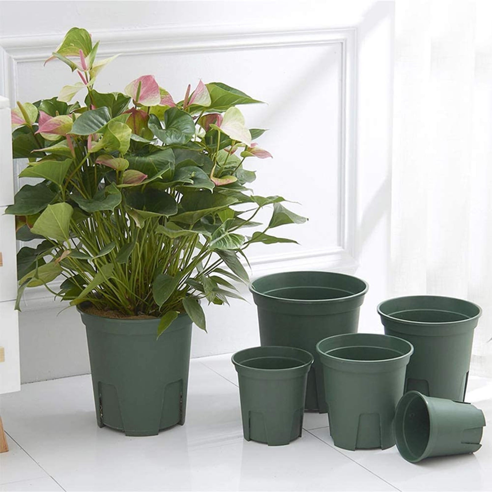 Plastic Plant Pots Set of 5 | 7 Inch Nursery Flower Containers with ...