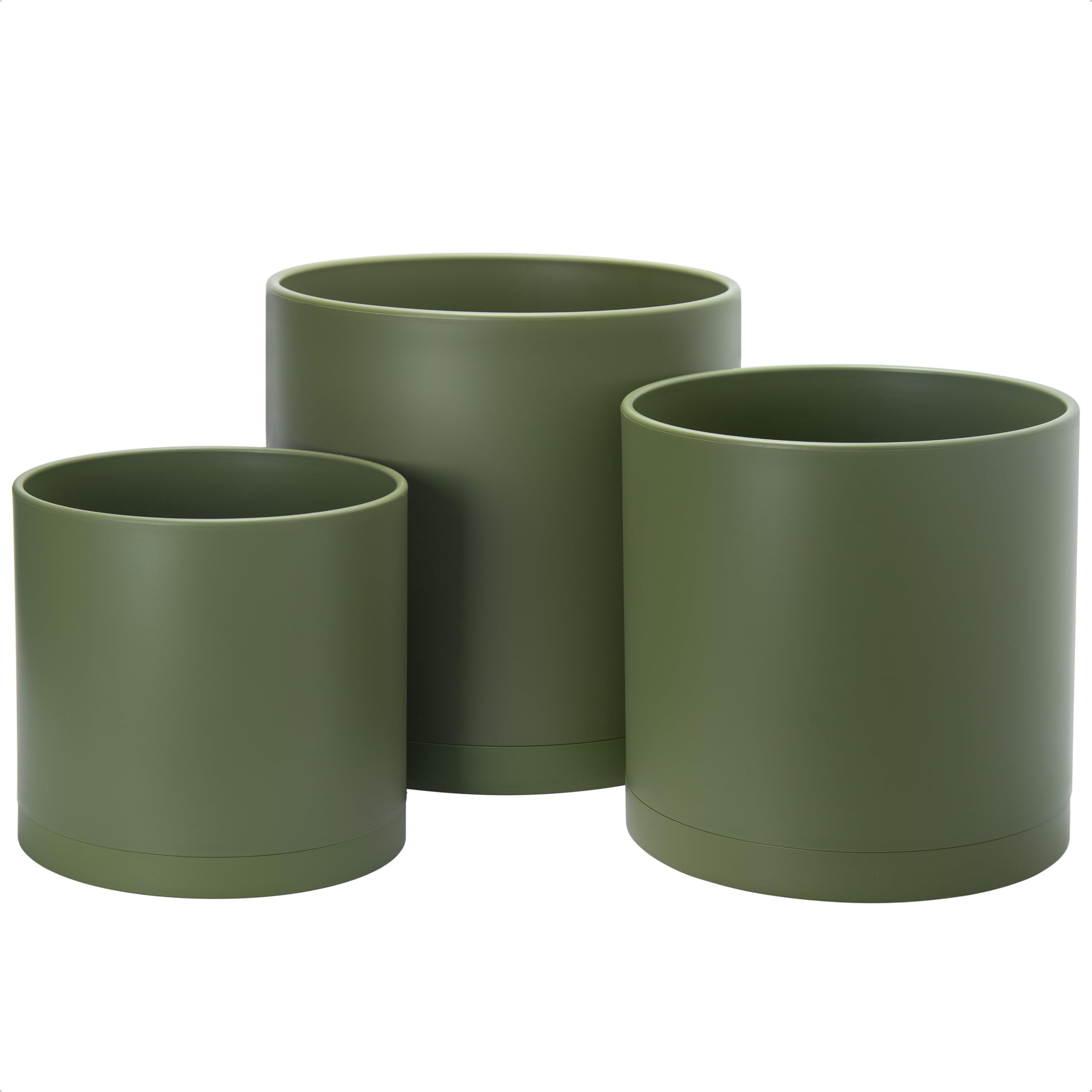 Plastic Planter Pots Set of 3 with Drainage Holes and Seamless Saucers ...
