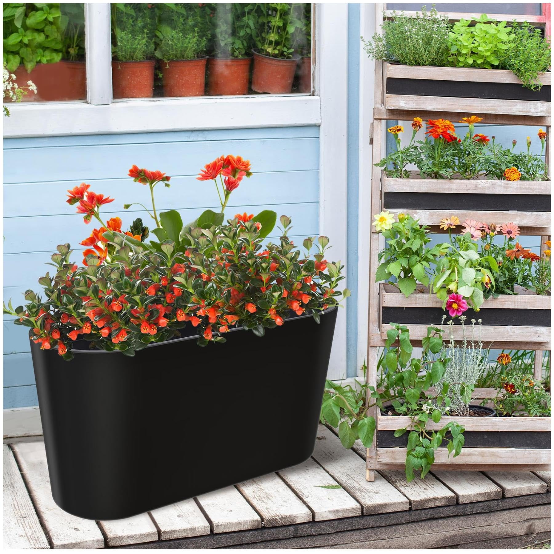 Plastic Planter - Tall Oval Planter for Outdoor Patio/Porch,Long ...