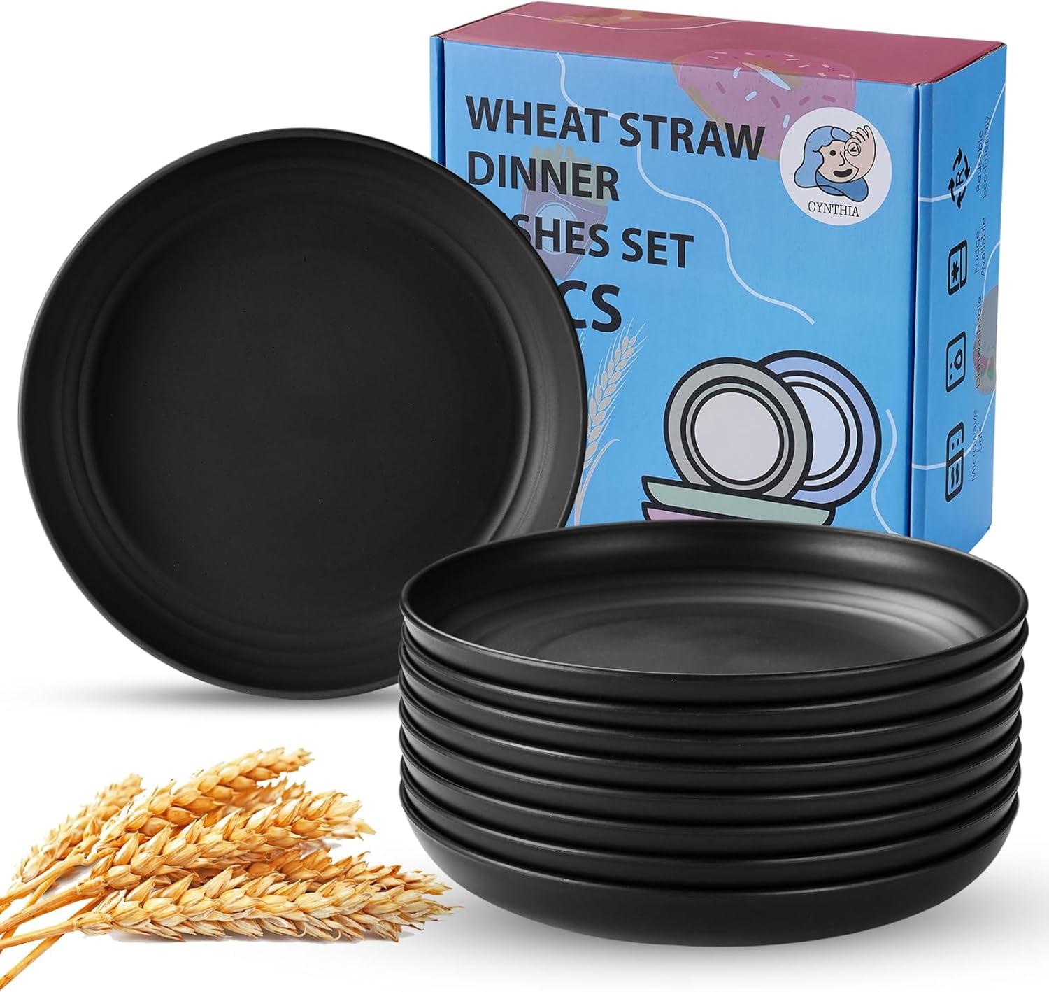 Plastic Plates 9 Inches, Party Kitchen Dinner Plates Set of 8, Reusable ...