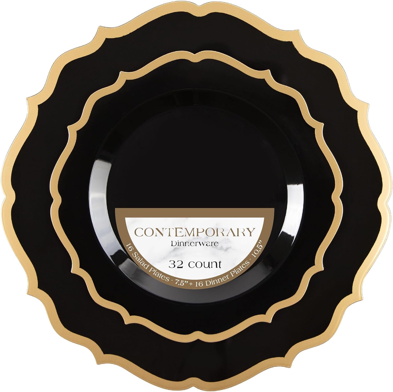 PLASTICPRO Elegant Plastic Dinner Plates Black & Gold Contemporary ...