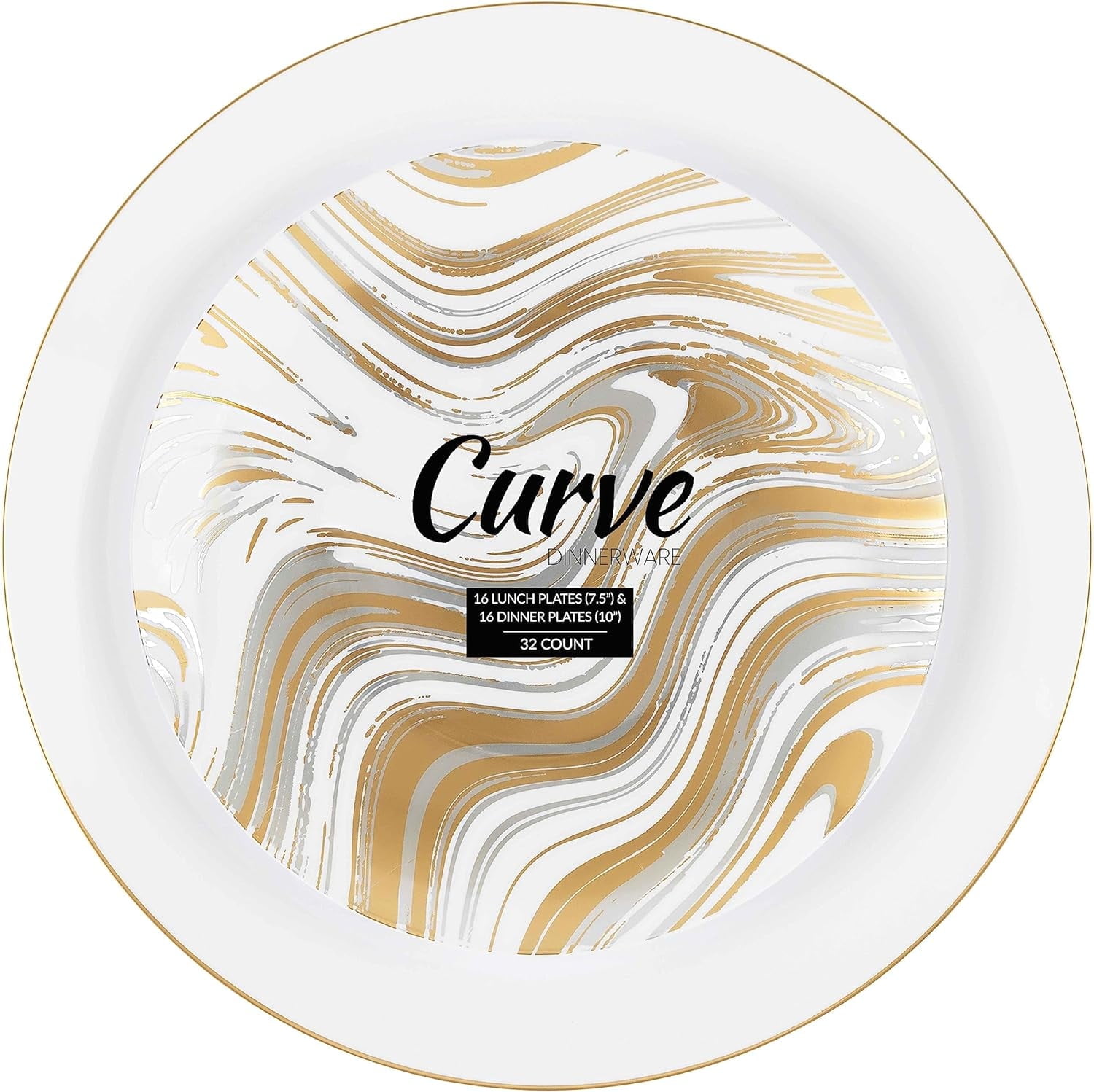 PLASTICPRO Elegant Plastic Dinner Plates Set Gold Silver Curve Plastic ...