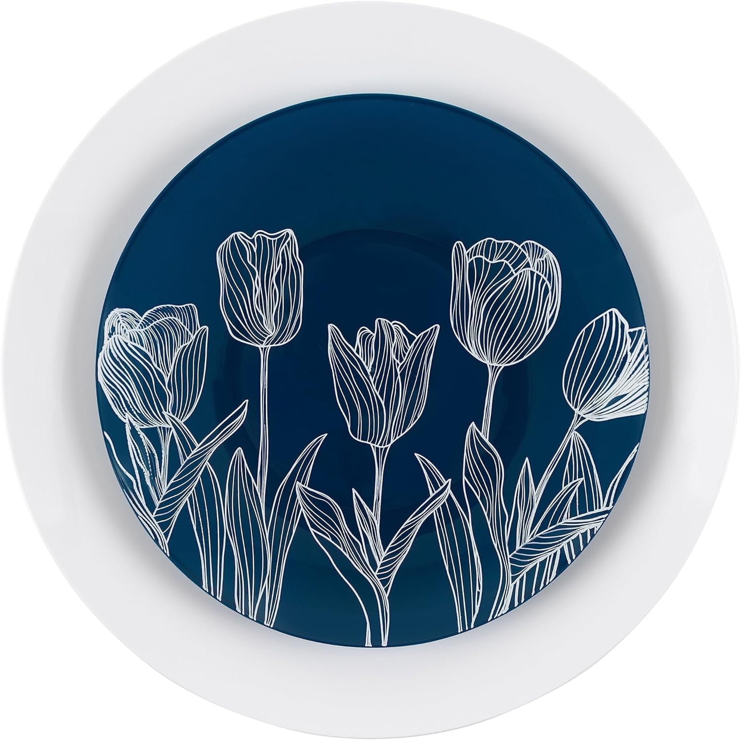 PLASTICPRO Elegant Plastic Dinner Plates Set Navy White Tulip Plastic ...