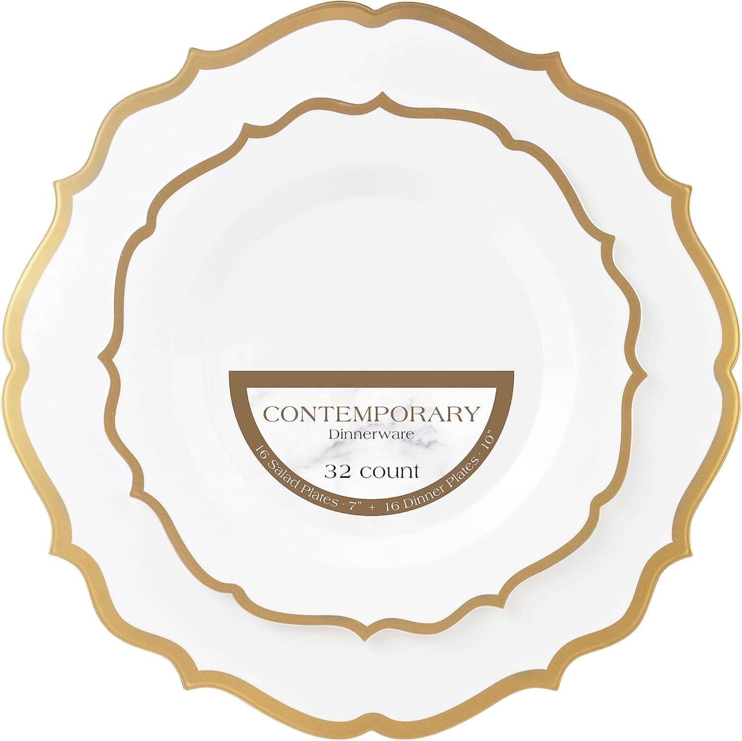 PLASTICPRO Elegant Plastic Dinner Plates White Gold Contemporary ...
