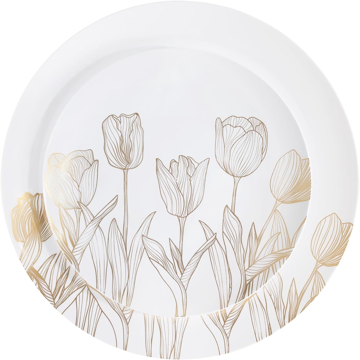 PLASTICPRO Elegant Plastic Dinner Plates Set White Gold Tulip Plastic ...