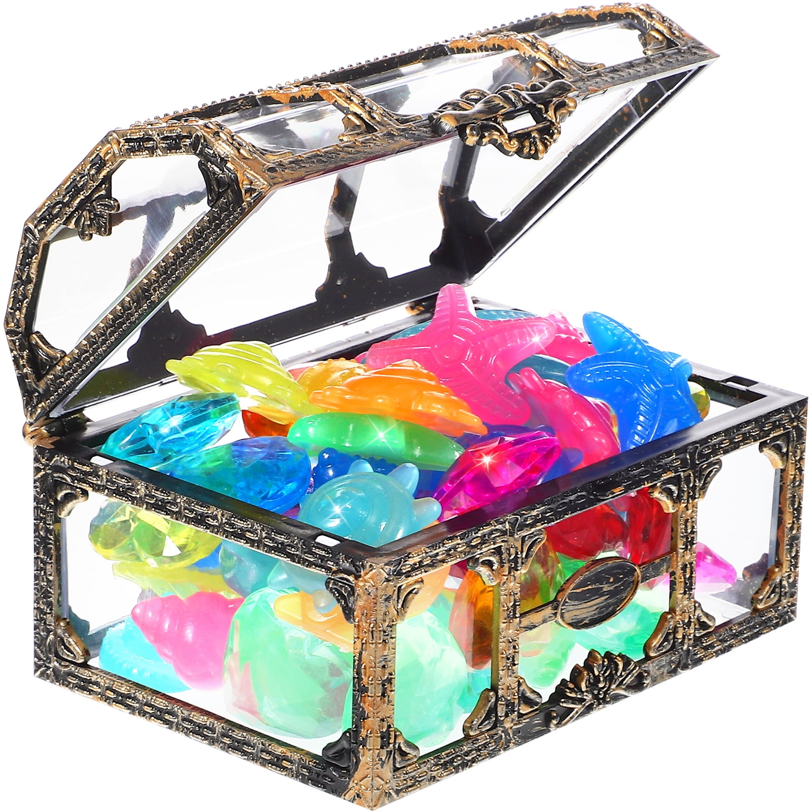 Plastic Pool Gems Dive Pirate Treasure Chest Colorful Glowing Stones ...
