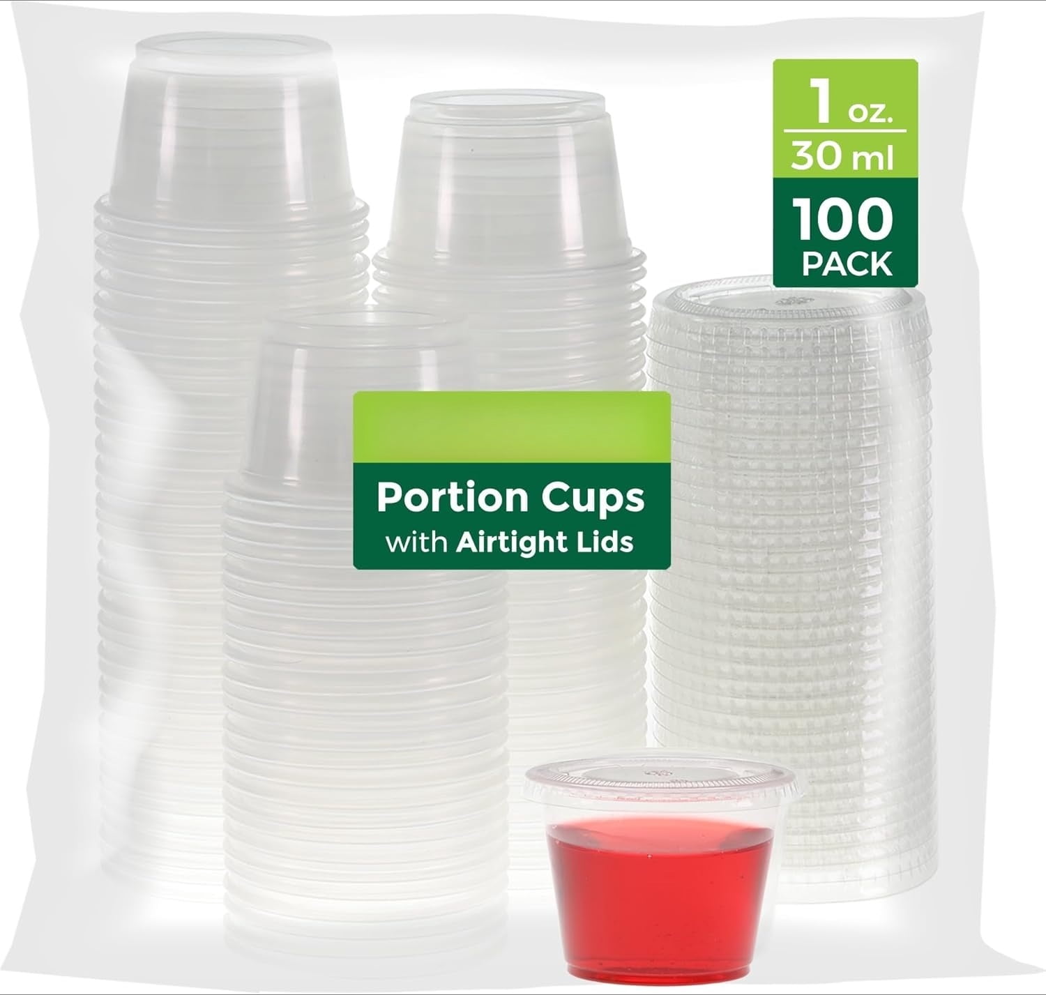 Plastic Portion Cups with Lids [1 Ounce, 100 Sets] Disposable Plastic ...