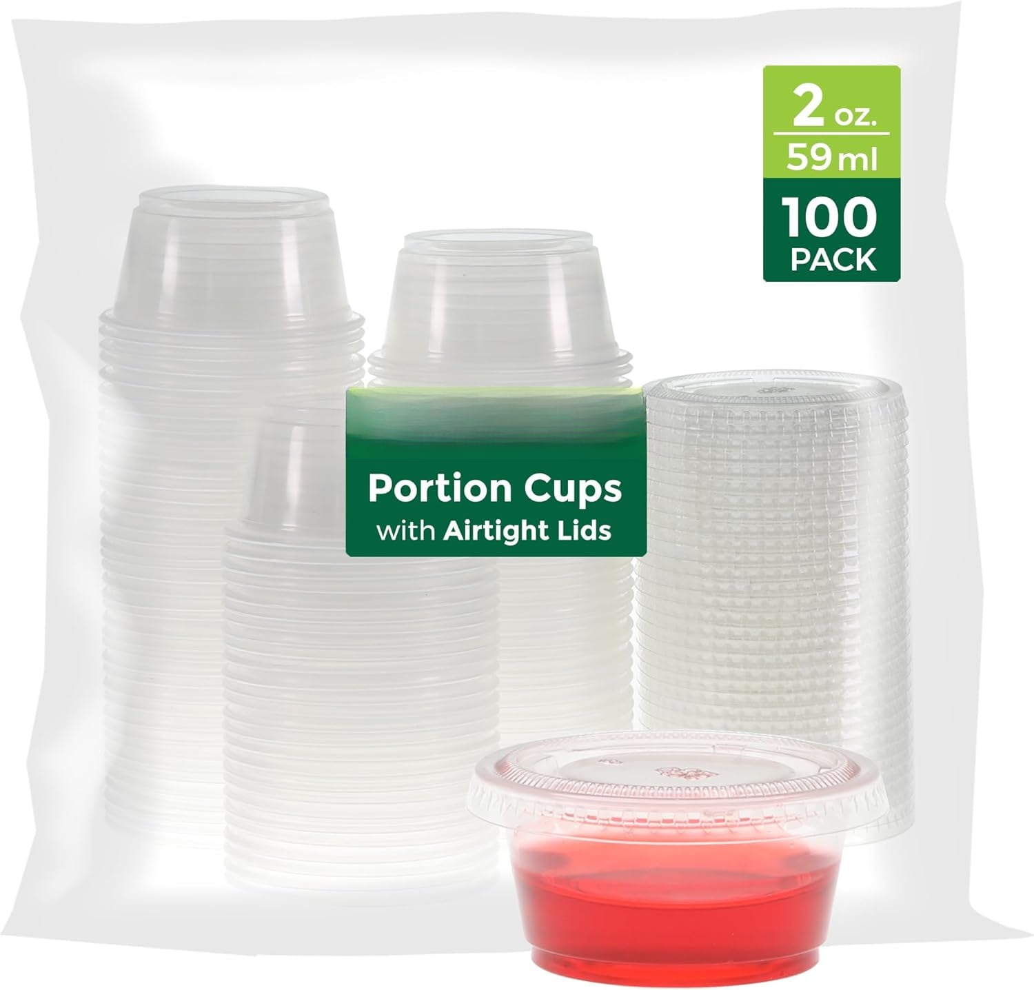 Plastic Portion Cups with Lids [2 Ounce, 100 Sets] Disposable Plastic ...