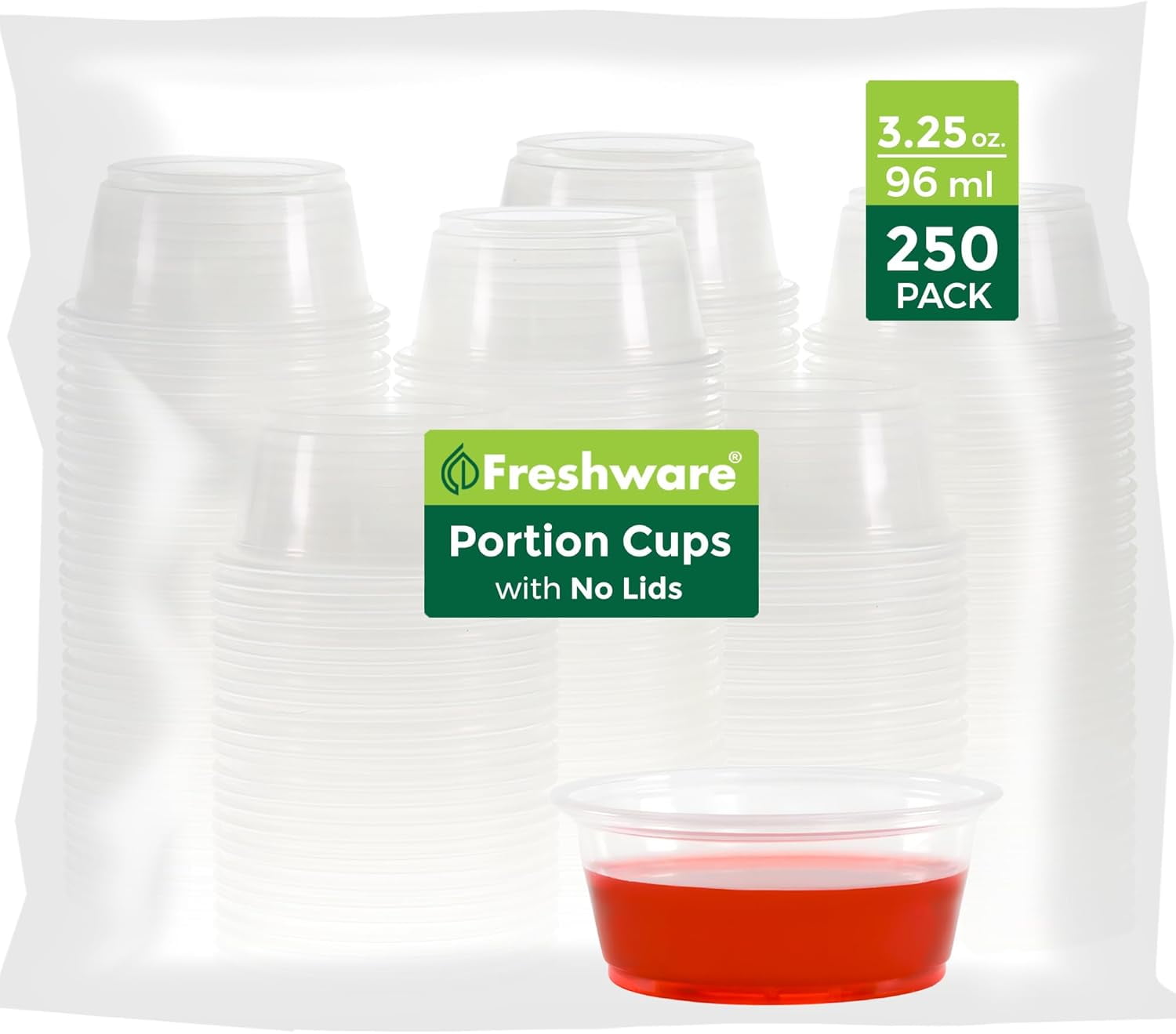 Plastic Portion Cups (No Lids) 3.25 Ounce, 250 Count Disposable Plastic ...