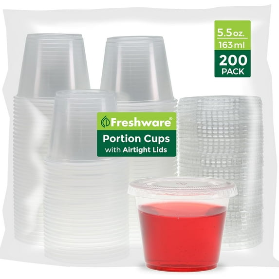 Plastic Portion Cups with Lids 5.5 Ounce, 200 Sets Souffle Cups, Jello ...