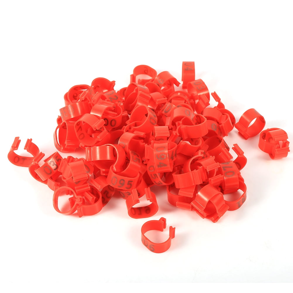 Plastic Poultry Chickens Ducks Goose Leg Bands Rings, Numbered, Red ...