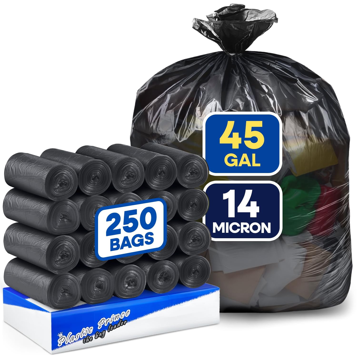 Plastic Prince Black Hight Density Can Liners 40-45 Gallon Garbage Bags ...