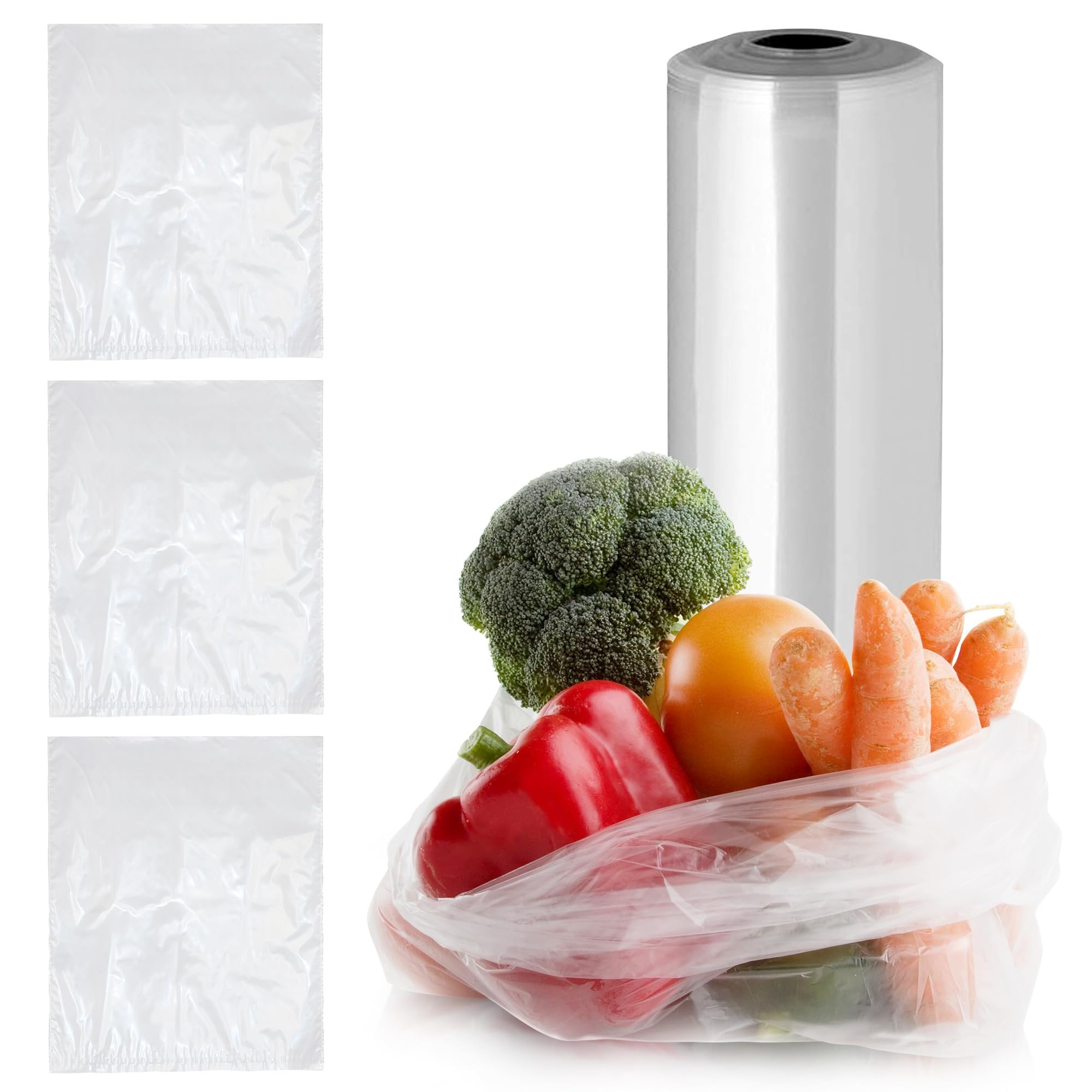 Plastic Produce Bags Roll of 250 Clear 18" x 24" Polyethylene Bags ...
