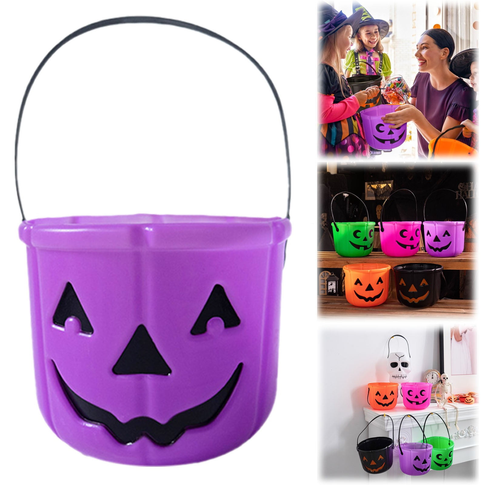 Plastic Pumpkin Bucket, Pumpkin Candy Bucket with Handle, Halloween ...