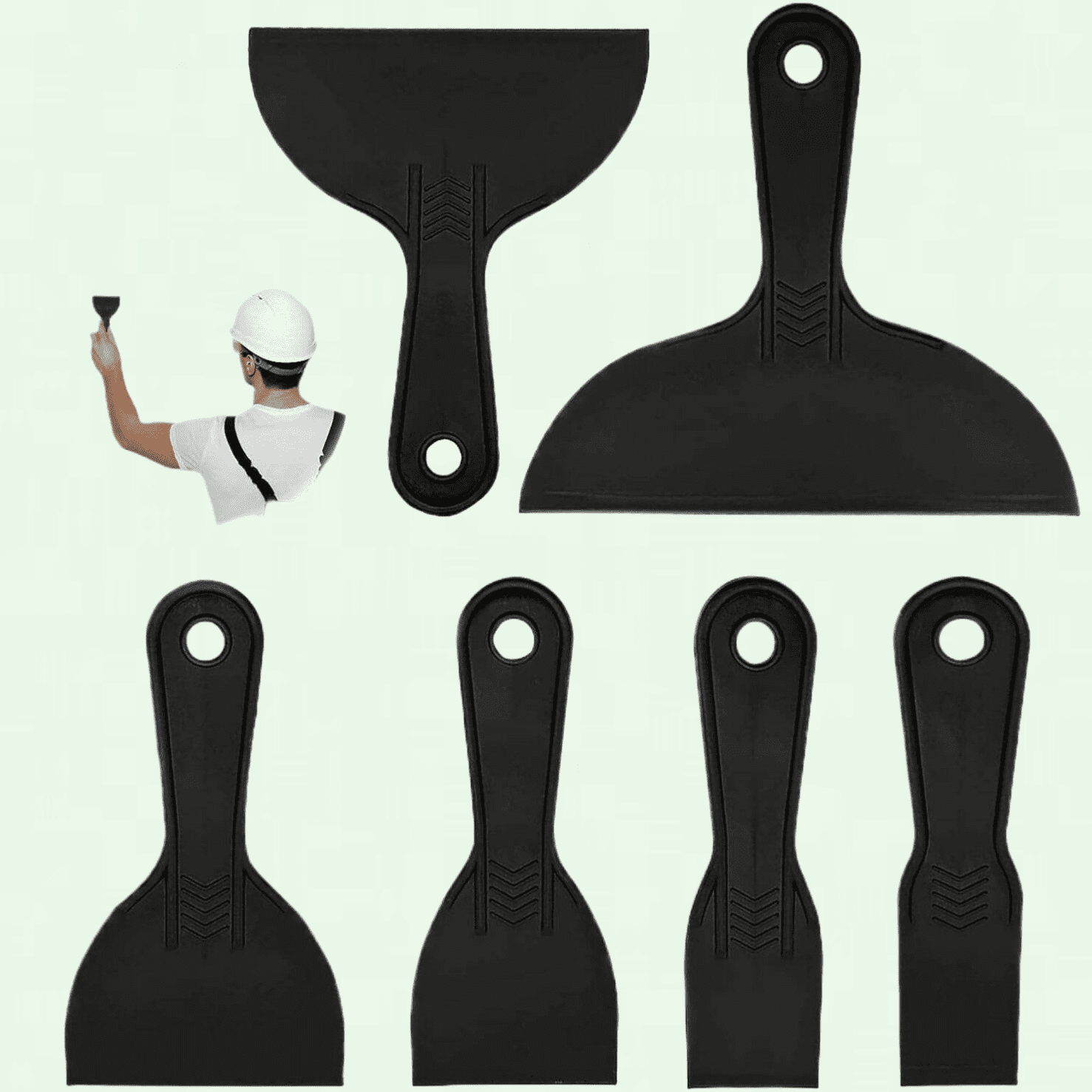 Plastic Putty Knife Set, 5-Piece Scraper Tool for Wall Filler, Wallpaper and Paint Scraping ...