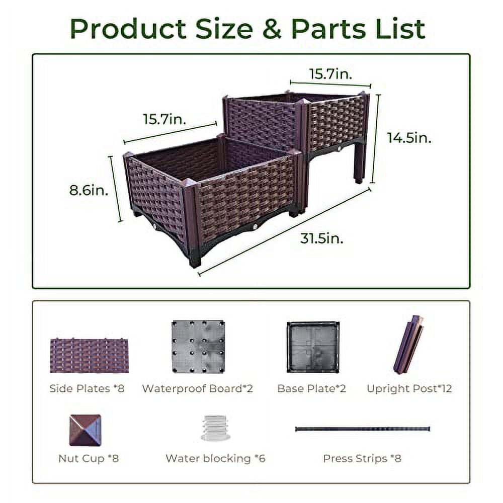 Plastic Raised Garden Bed 2 Piece Planter Grow Boxes for Outdoor Indoor ...