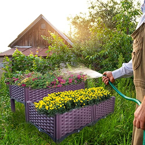 Plastic Raised Garden Bed 4 Piece Planter Grow Boxes Planter Care Box ...