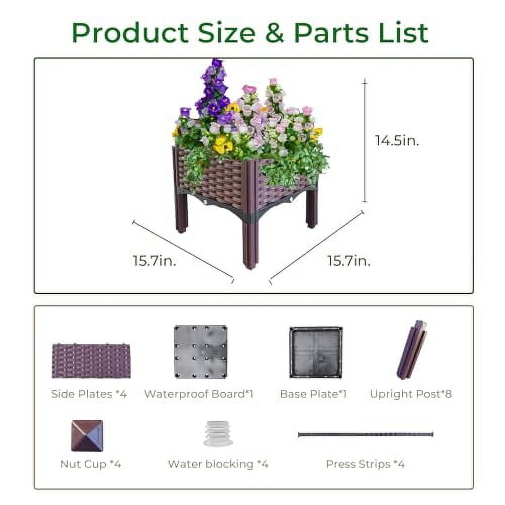 Plastic Raised Garden Bed, Planter Grow Boxes 15" H Planter Kits for ...