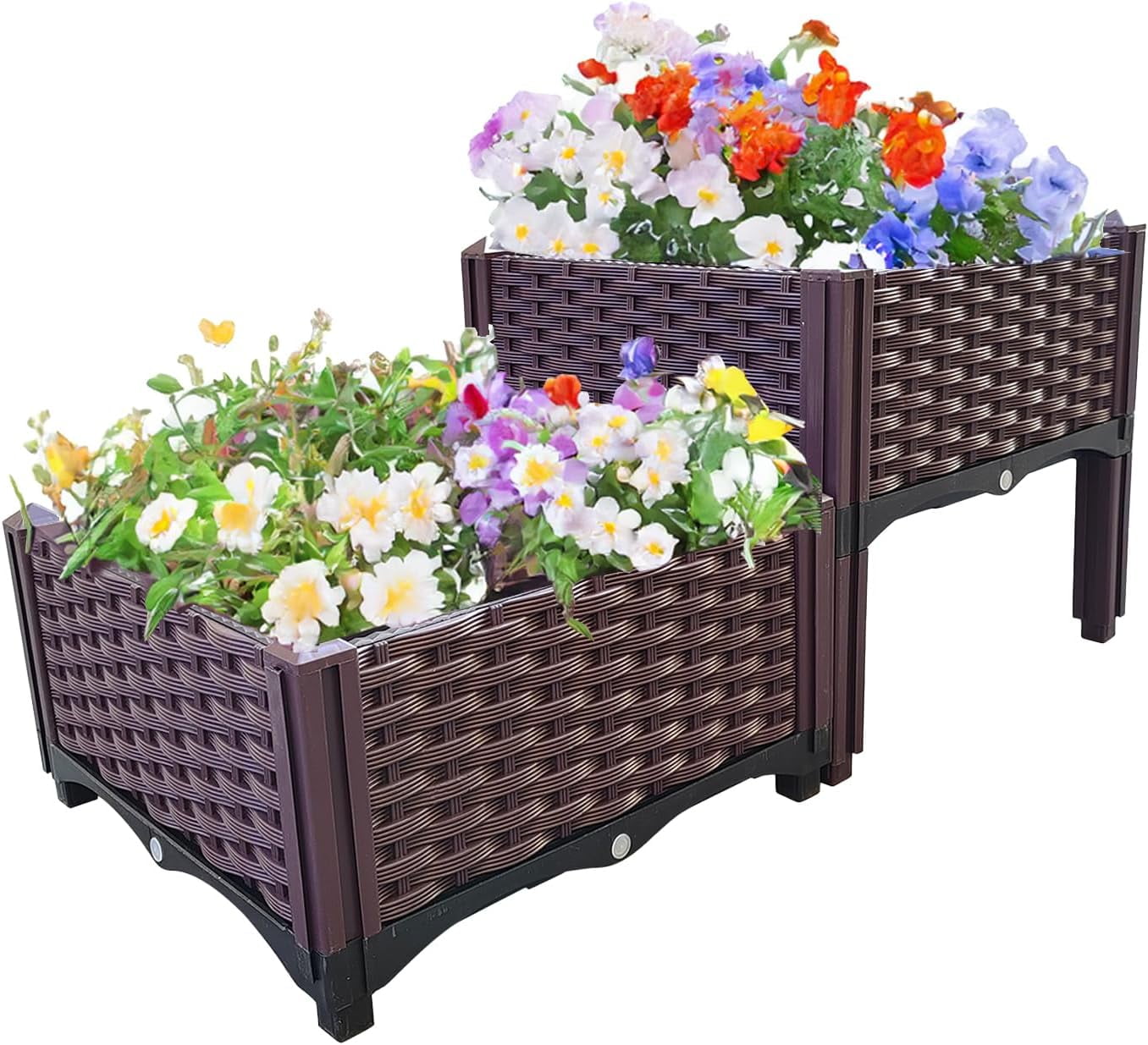 Plastic Raised Garden Bed, Set of 2 Planter Grow Boxes 14.5" H Elevated ...