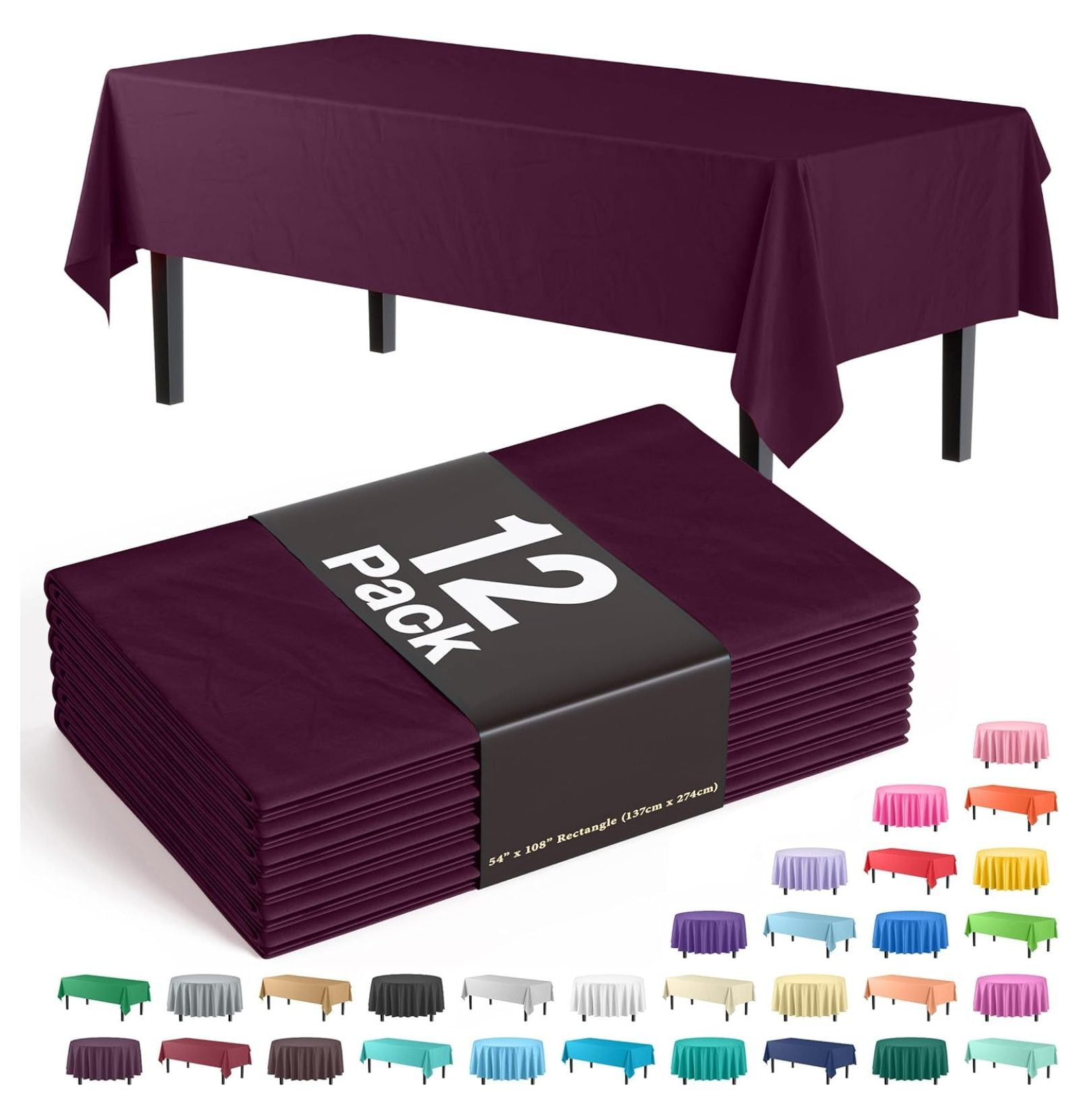 Plastic Rectangle Disposable Tablecloths 12 - Pack for Parties, Homes ...