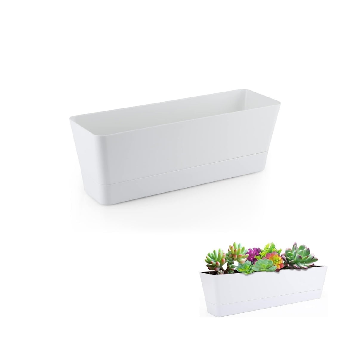 Plastic Rectangle Pot,1Pack White Portable Planter Windowsill Box for ...