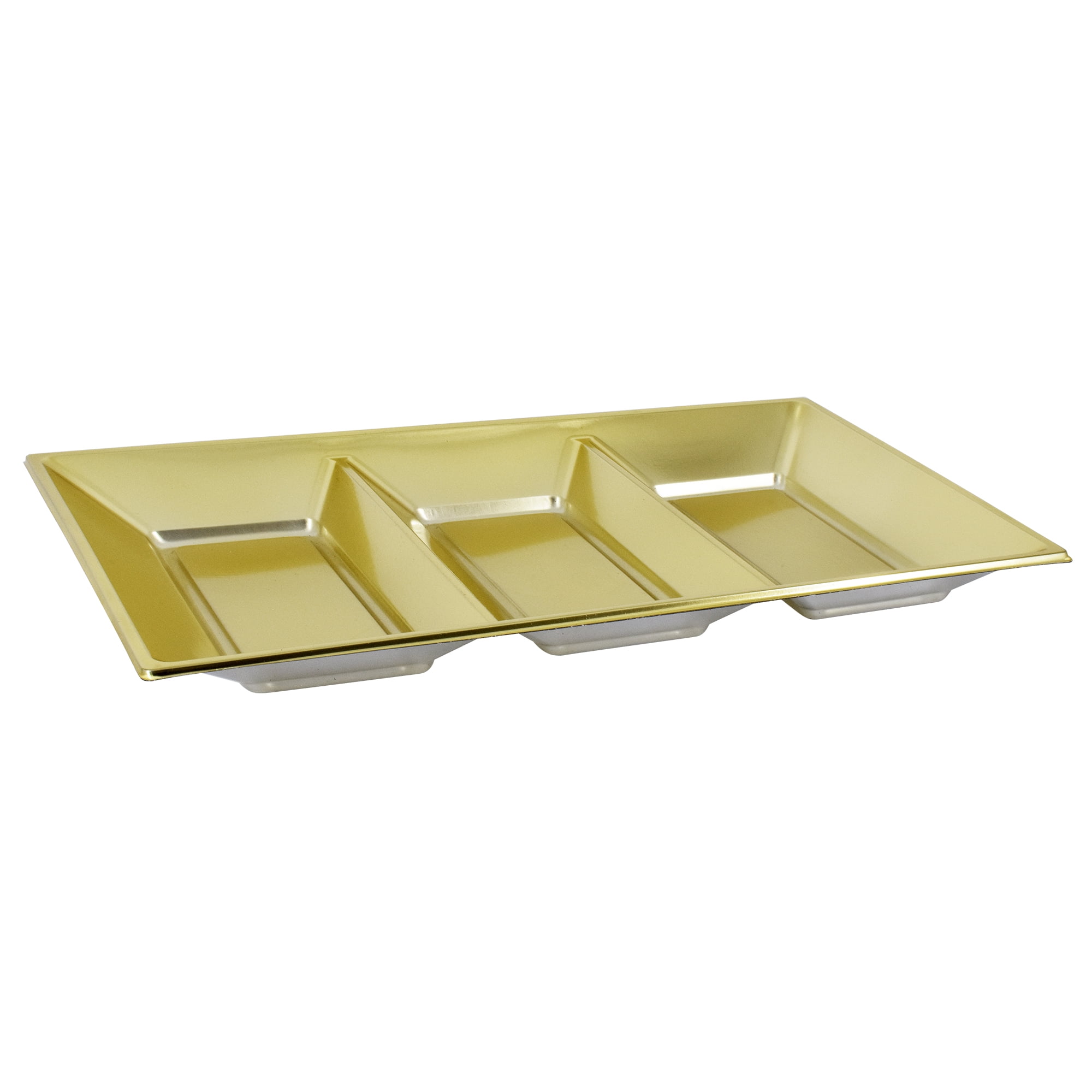 Way To Celebrate Plastic Rectangular 3 Compartment Snack Platter Gold ...