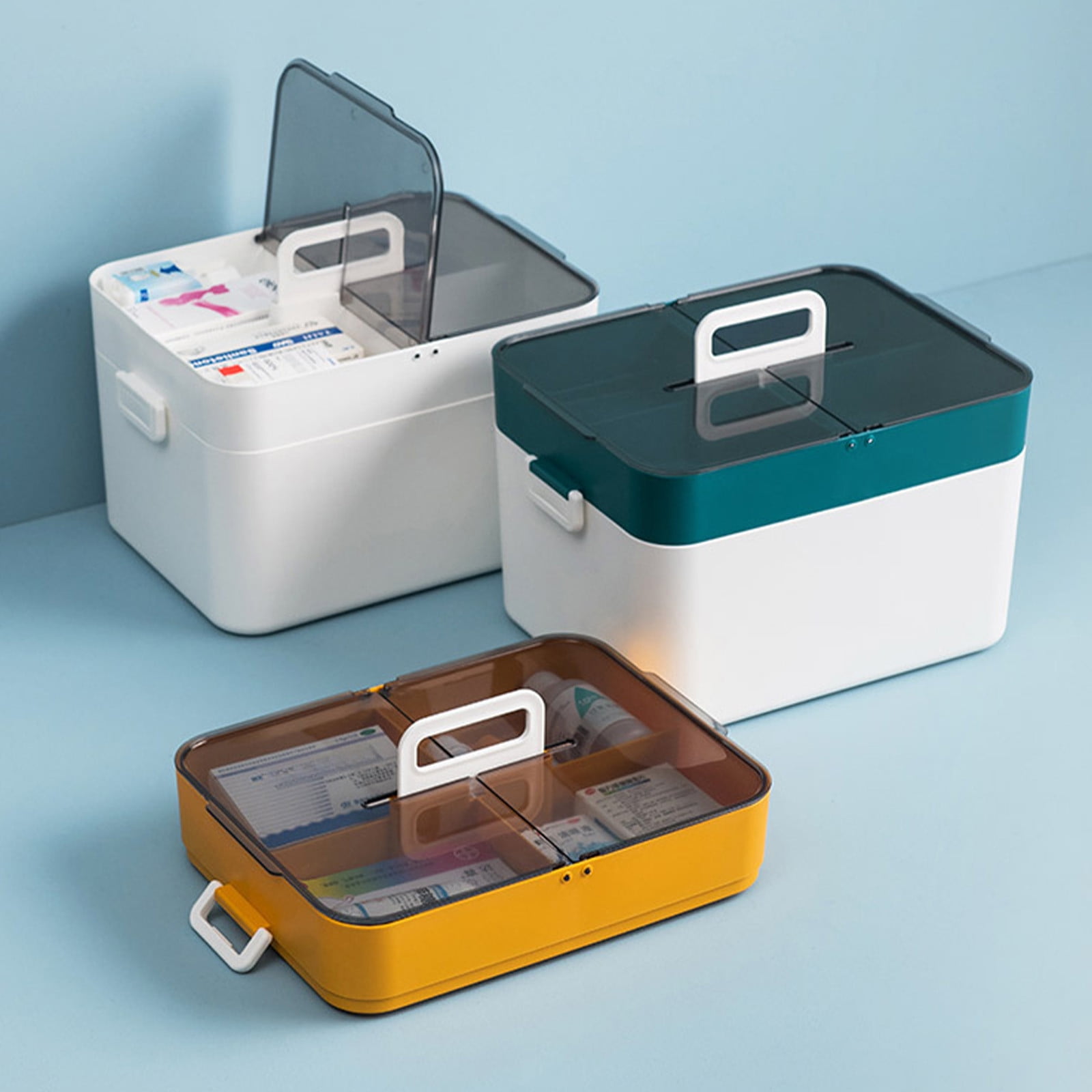 Plastic Rectangular Medication Dispenser Box with Adjustable Dividers ...