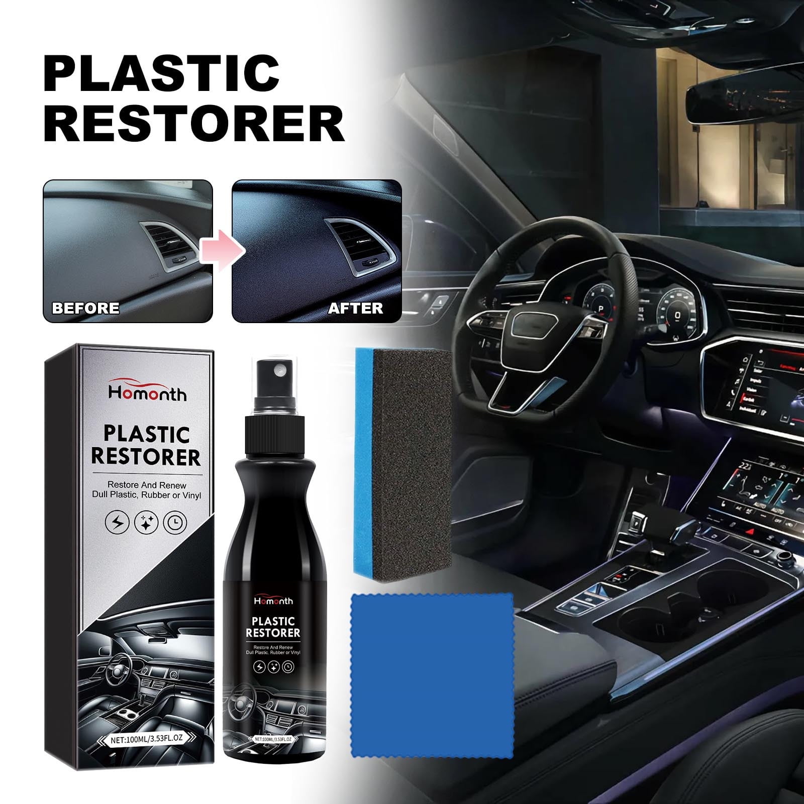 Plastic Restorer for Cars, Shines and Protects Plastic, Rubber, Leather ...