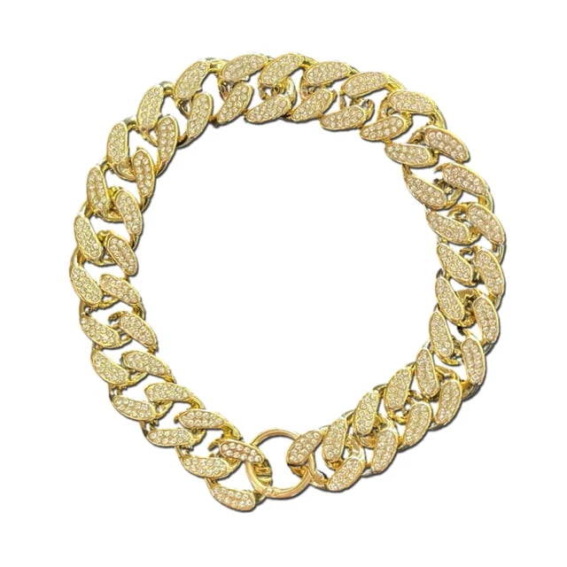 Plastic Rhinestone Dog Collar Luxury Golden Chain for French Bulldog ...