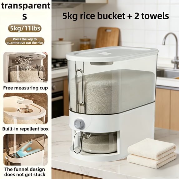 Plastic Rice Storage Container with Measuring Cup & Lid, Integrated ...