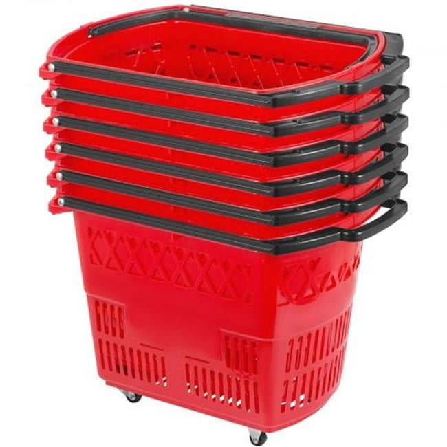 Plastic Rolling Shopping Cart Basket with Wheels, Red - 6 Piece ...