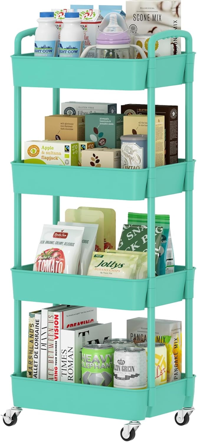 Plastic Rolling Utility Cart with Handle, Multi-Functional Storage ...