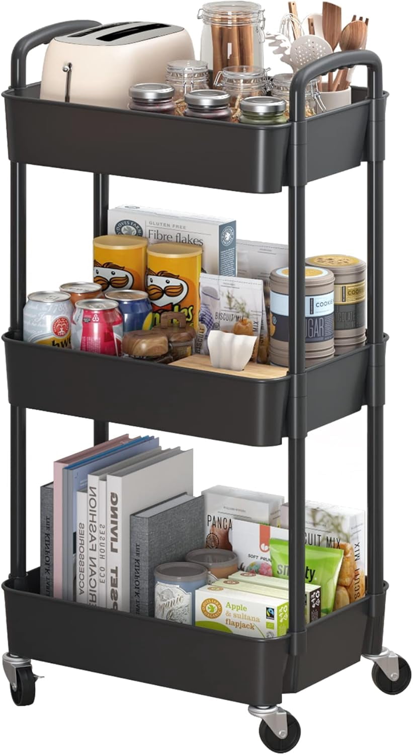 Plastic Rolling Utility Cart with Handle, Multi-Functional Storage ...