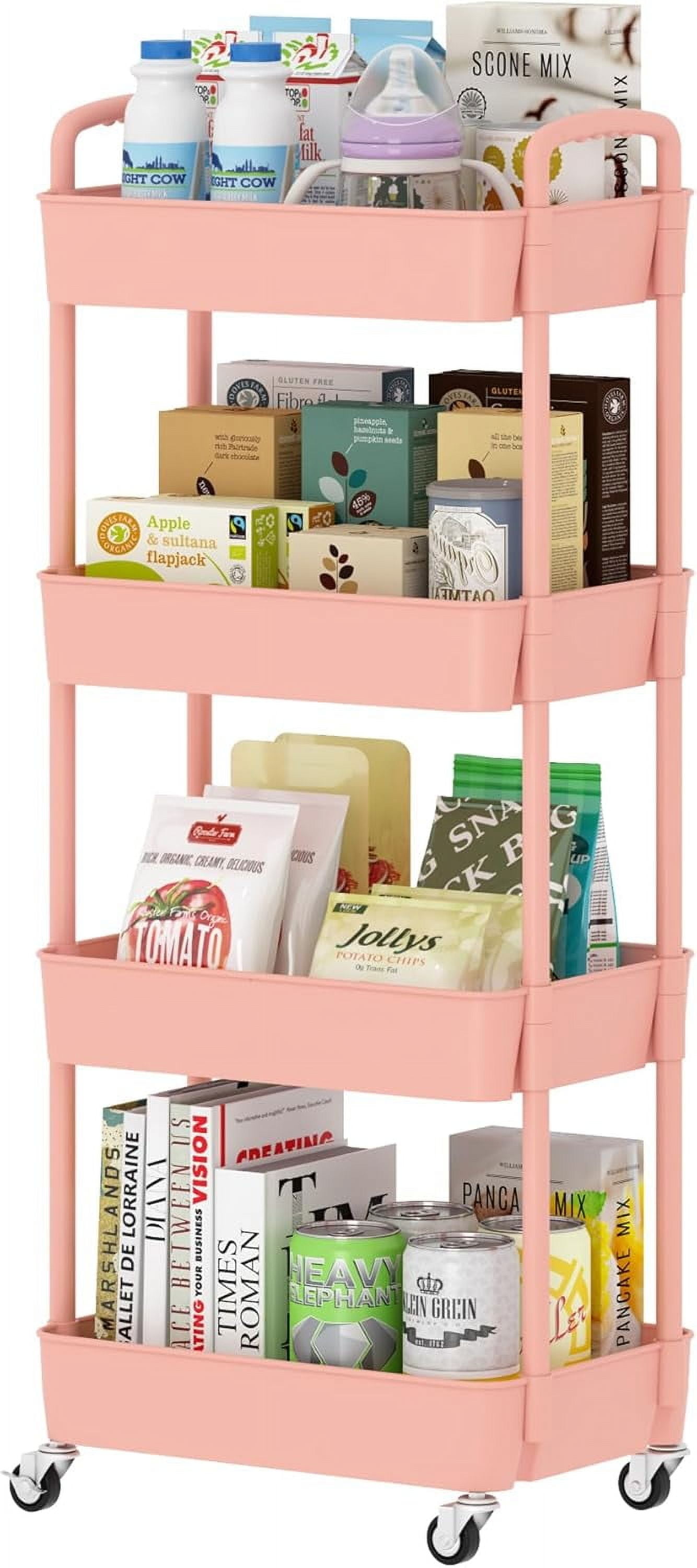 Plastic Rolling Utility Cart with Handle, Multi-Functional Storage ...