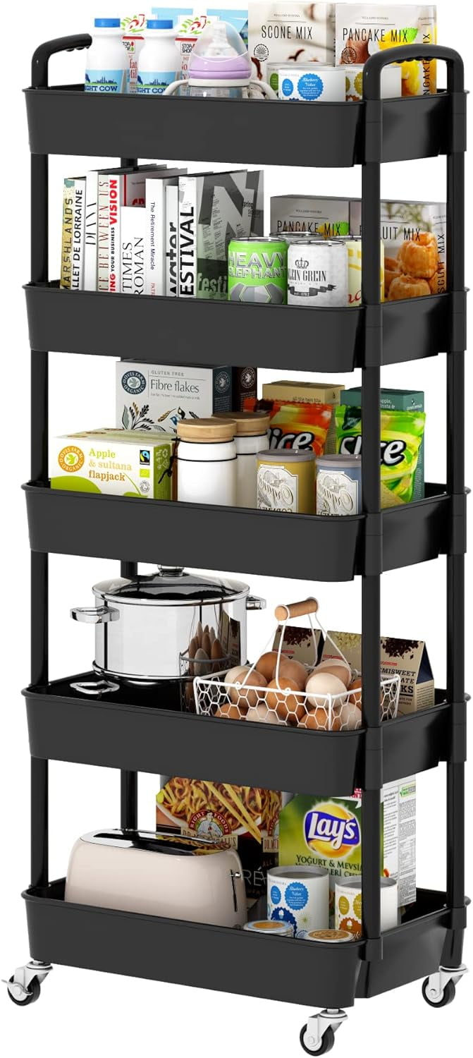 Plastic Rolling Utility Cart with Handle, Multi-Functional Storage ...