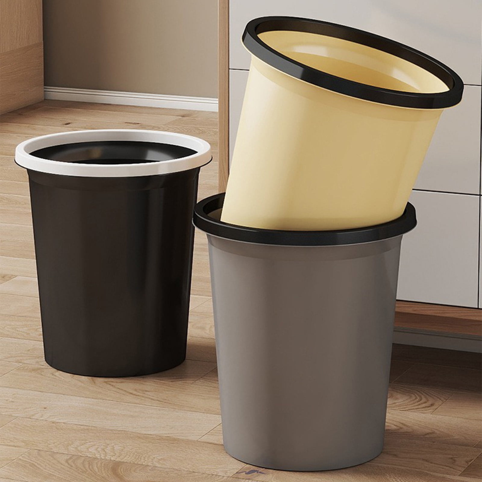 Plastic Round Trash Can for Home | Modern Open-Top Wastebasket Without ...