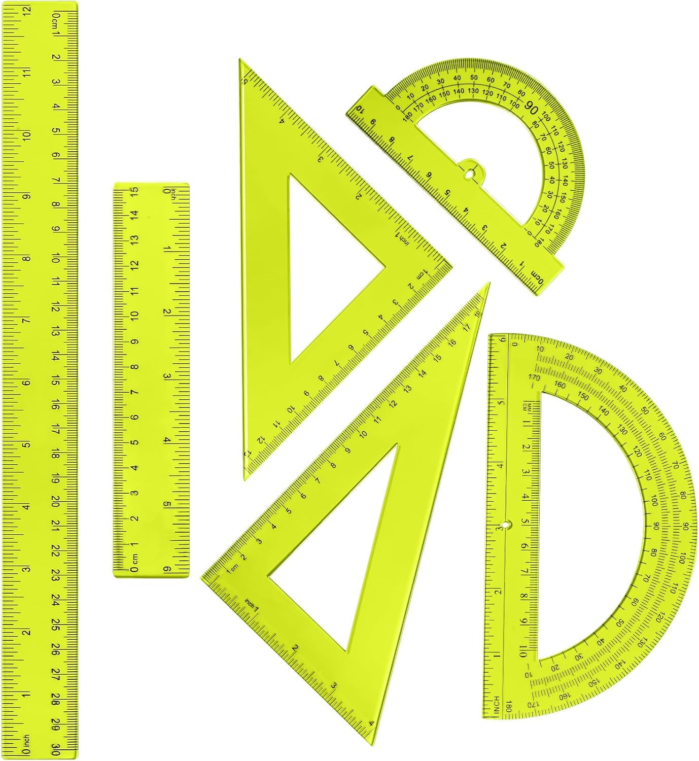 Plastic Ruler Math Set Includes 12 Inch 6 Inch Straight Protractor ...