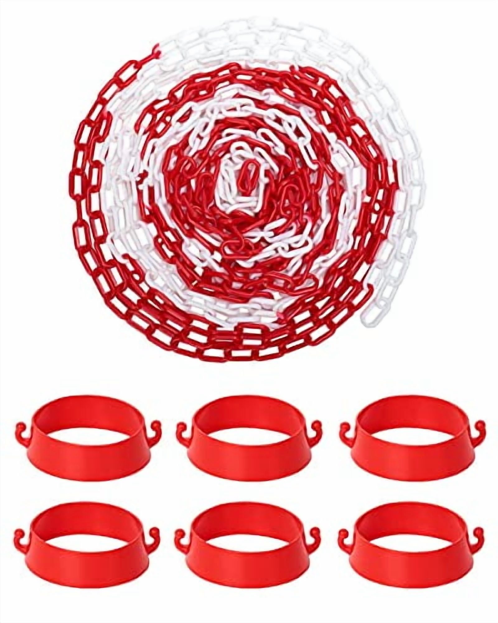 Plastic Safety Chain Barrier 32 Feet with 6 Cone Connectors, Traffic ...