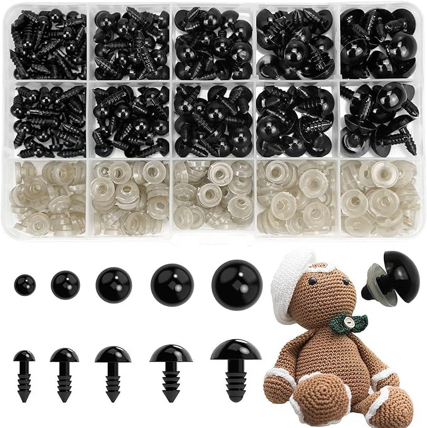 Plastic Safety Eyes for Amigurumi, 240PCS 6mm - 14mm Black Solid Craft ...