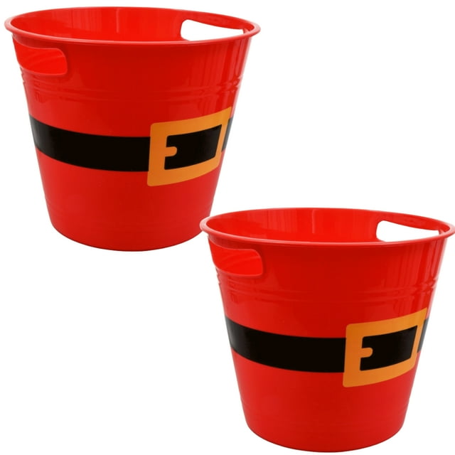 Santa Belt Buckets, Plastic 8.3in Red, Set of 2 with Custom Carrier ...