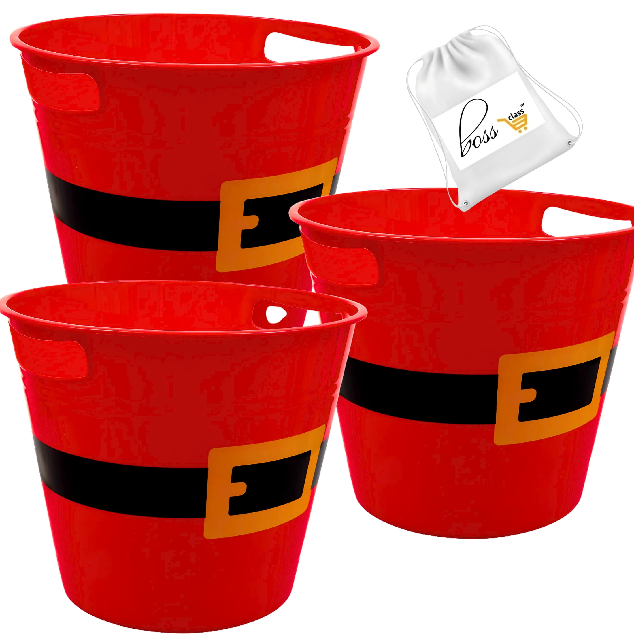 Santa Belt Buckets, Plastic 8.3in Red, Set of 2 with Custom Carrier ...