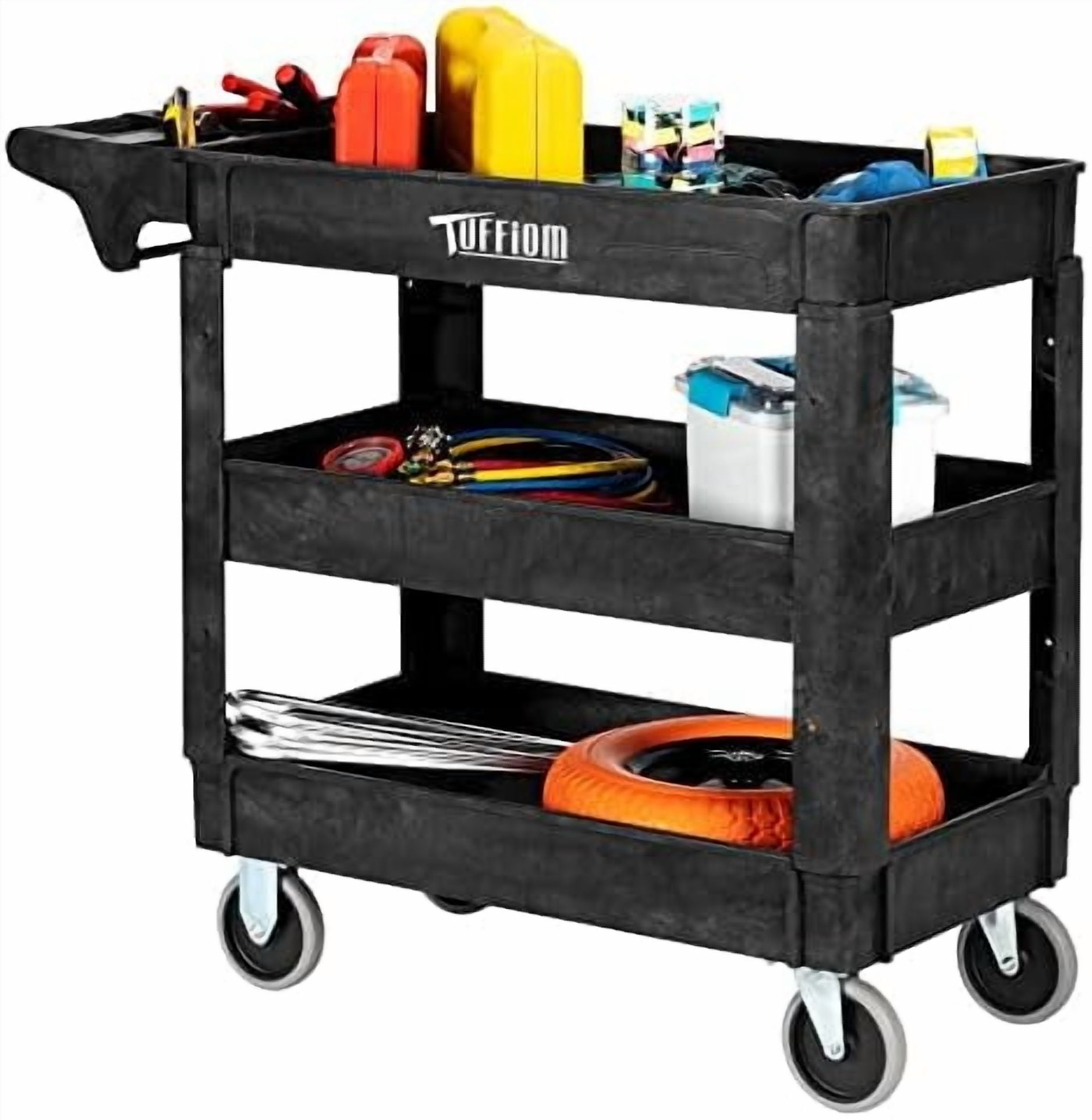 Plastic Service Utility Cart with Wheels, 550lbs Capacity, Heavy Duty ...