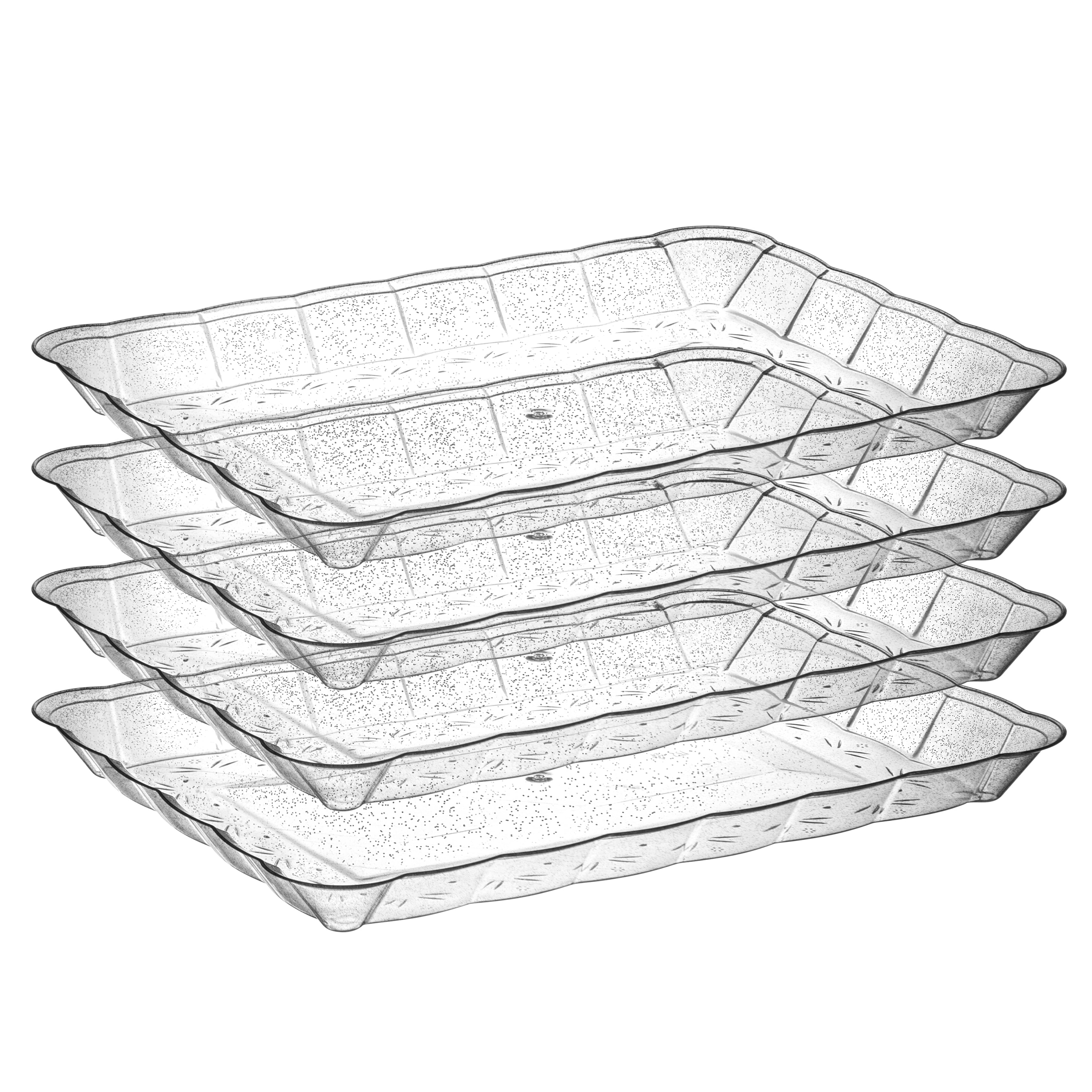 Plastic Serving Trays 9" X 13" Rectangle Serving Platters 4-Pack Silver ...