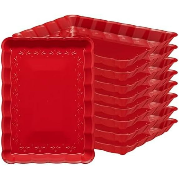Plastic Serving Trays - Serving Platters Rectangle 9X13 Disposable Party Dish Includes 8 Red ...