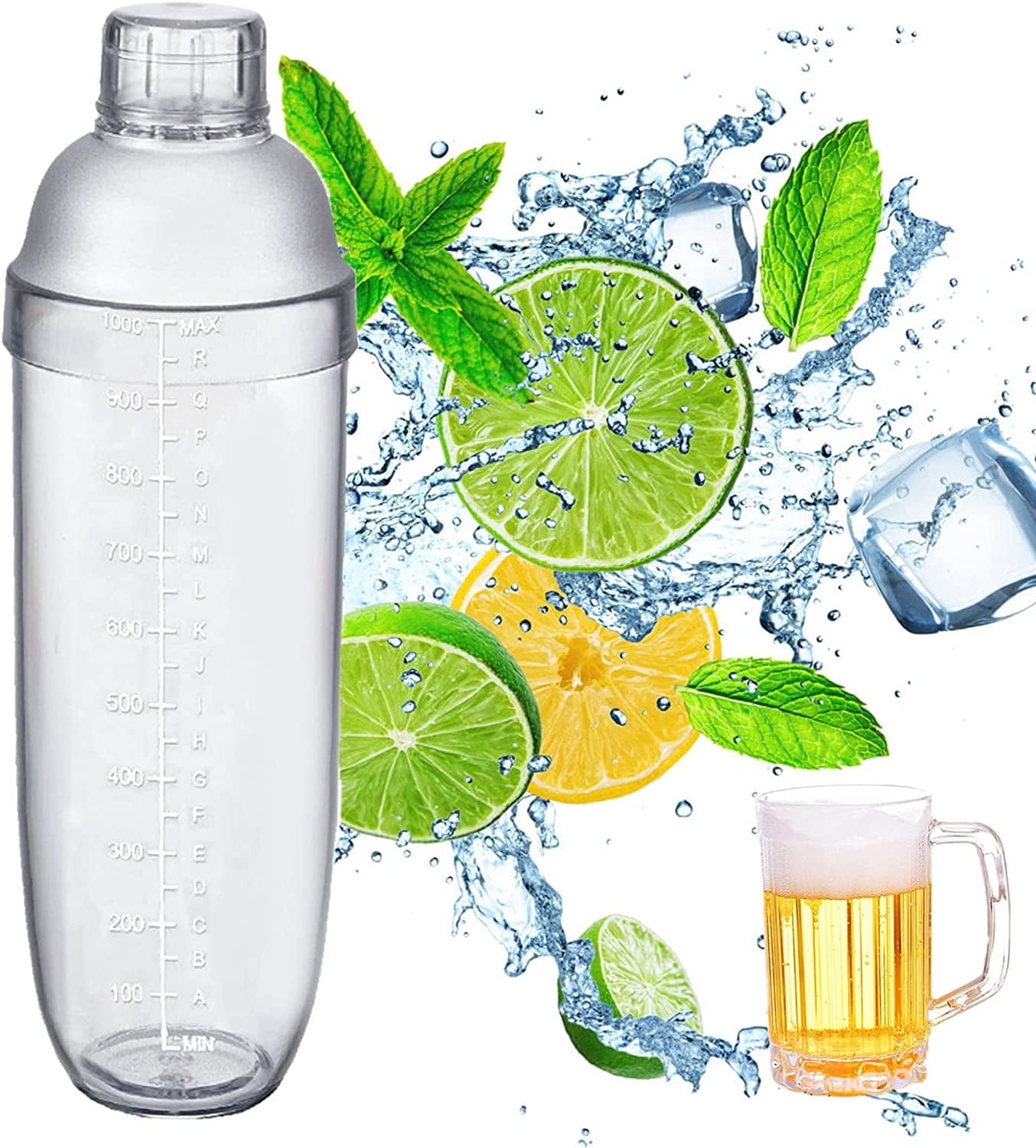 Plastic Shaker, Clear Plastic Cocktail Set With Graduation, Measuring ...