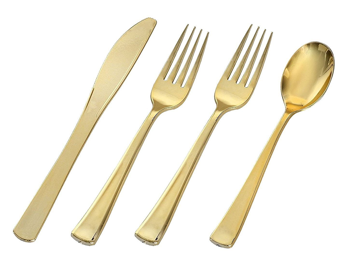 Plastic Shiny Gold Heavyweight Cutlery Set | 50 Forks, 25 Spoons & 25 ...