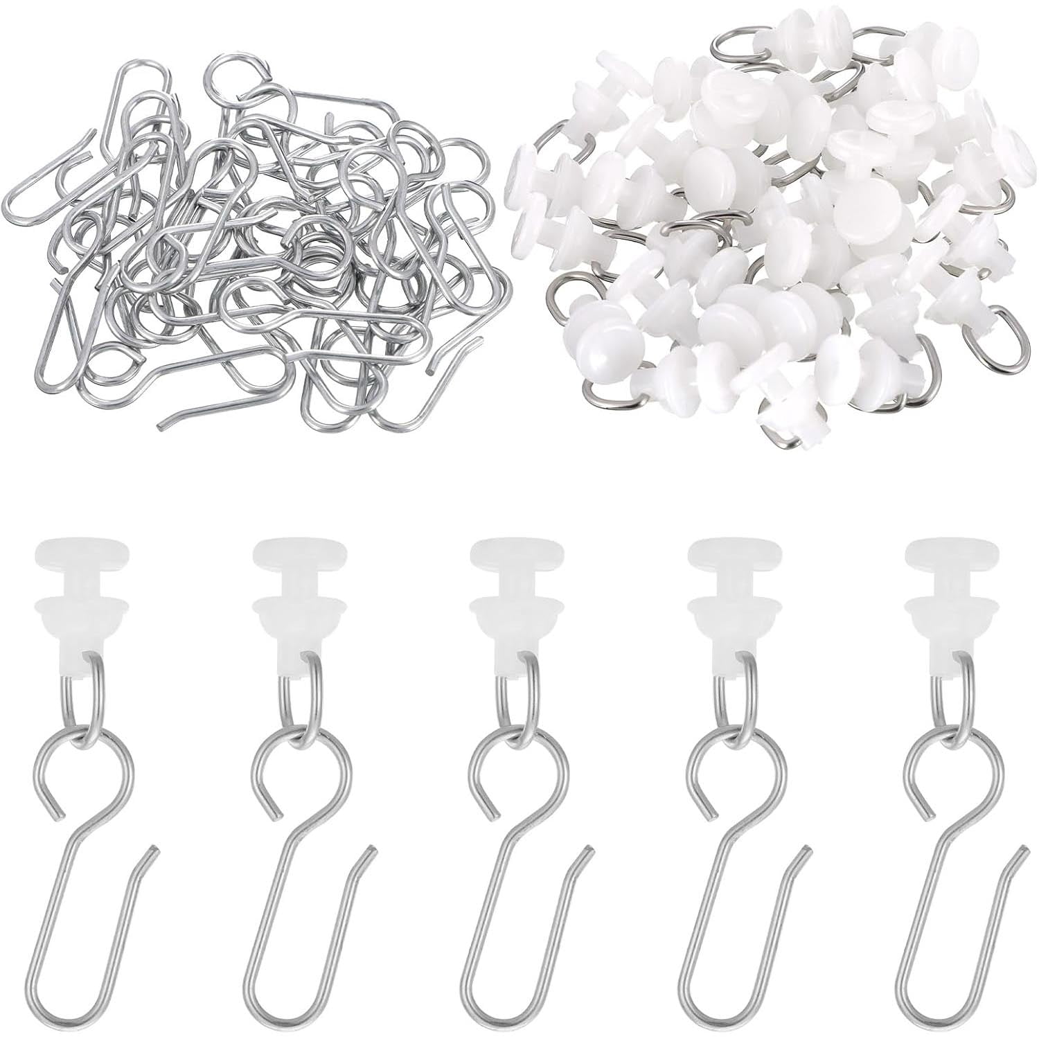Plastic Shower Curtain Hooks, Pack of Hooks and Gliders for Bendable ...