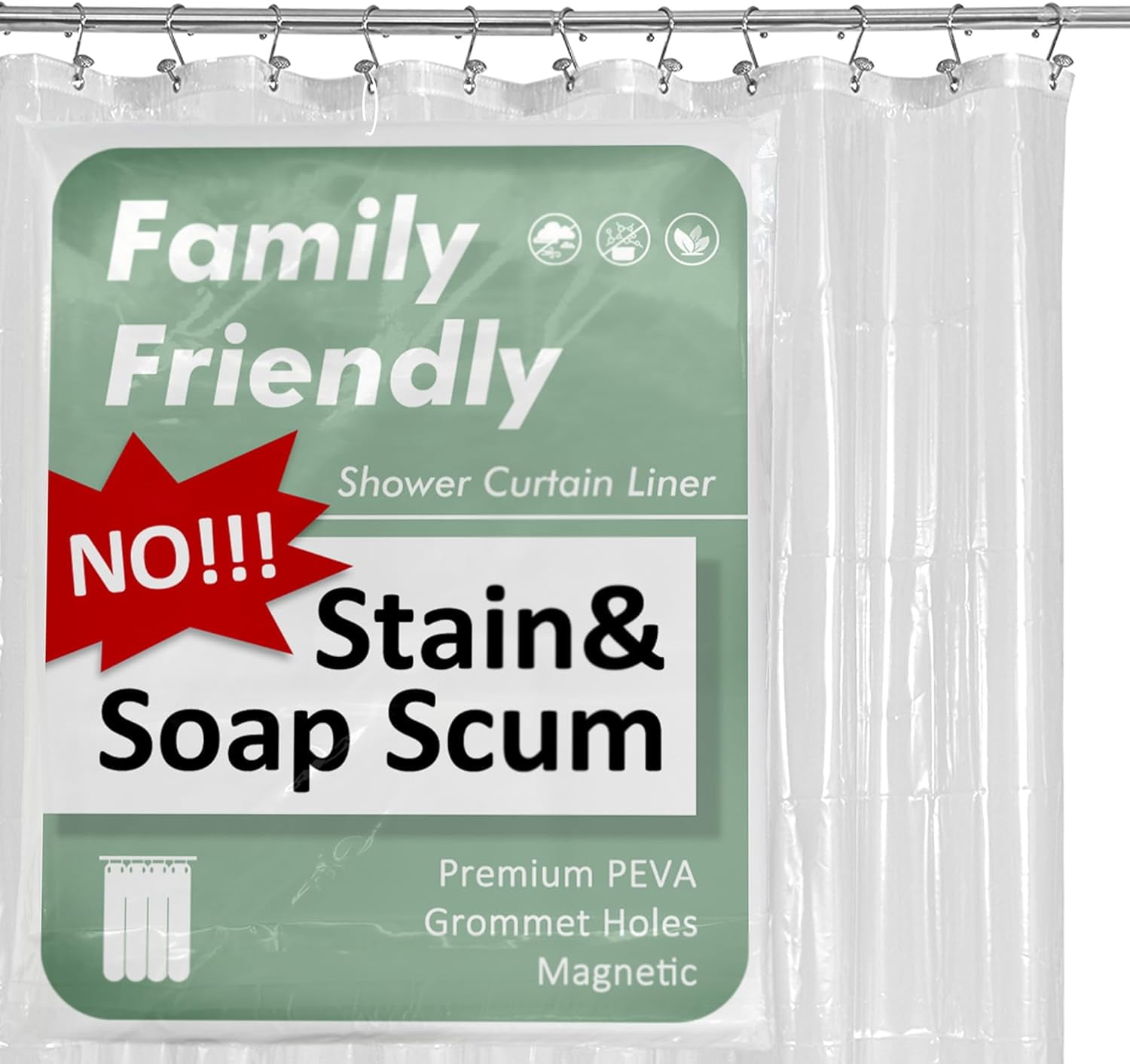 Plastic Shower Liner Clear - Premium PEVA Shower Curtain Liner with Rustproof Grommets and 3 ...