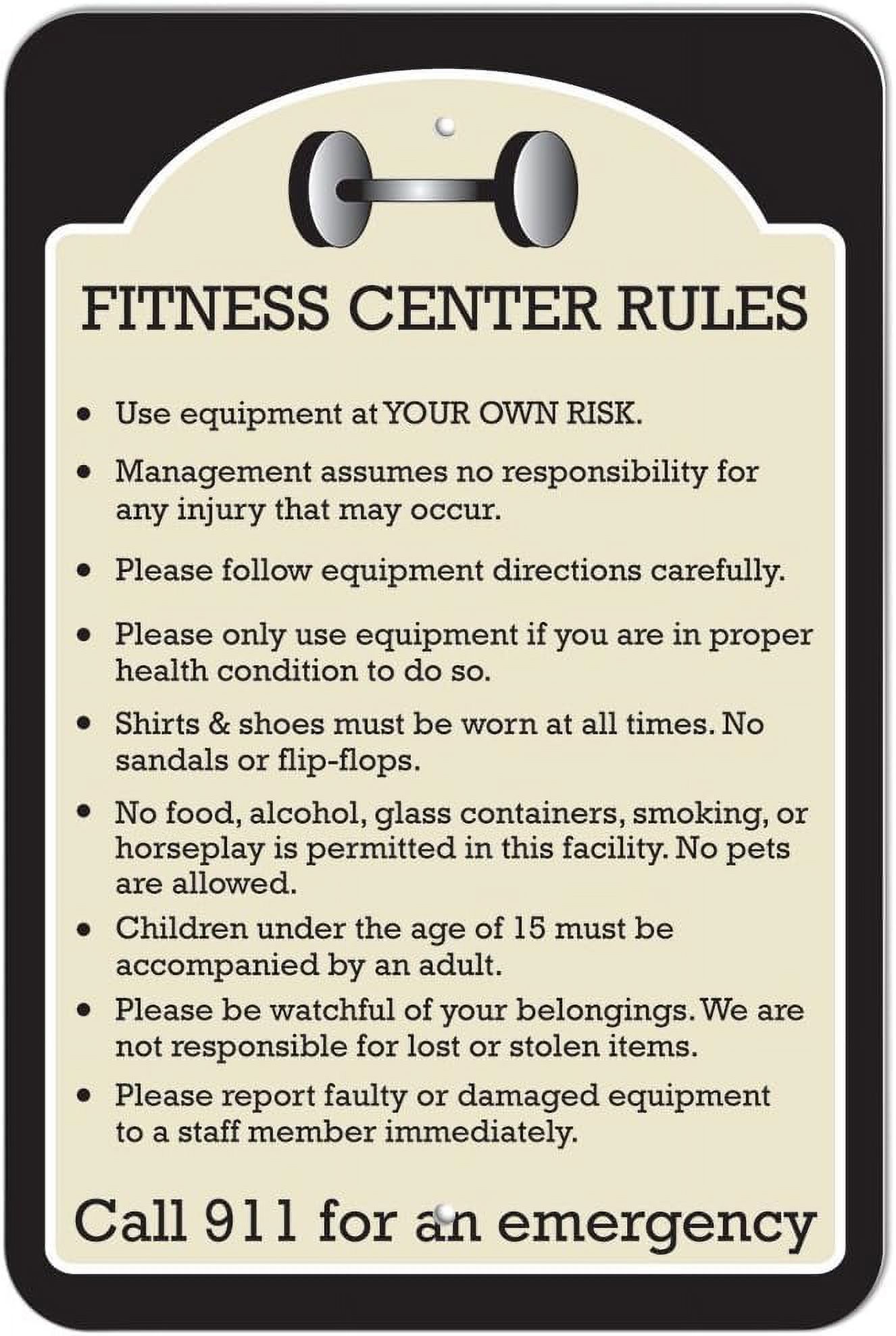 Plastic Sign Fitness Center Rules - 12" x 18" (30.5cm x 45.7cm ...