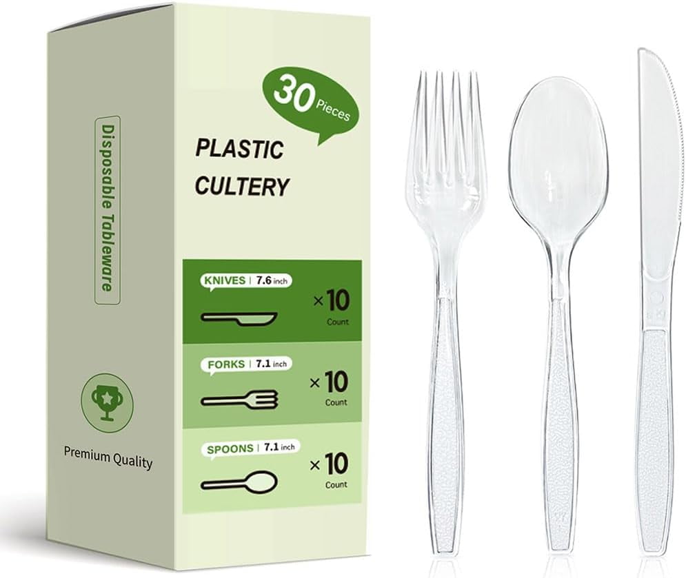 Plastic Silverware Set, 30-Piece Disposable Plastic Utensils for ...